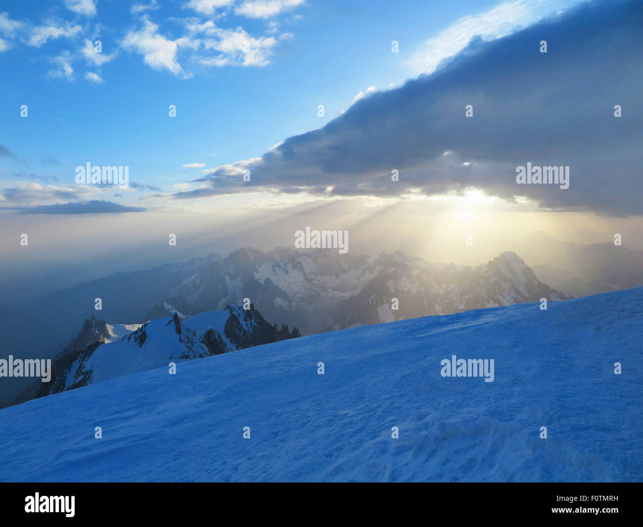 View East from Mont Blanc summit, the highest point in The Alps at ...