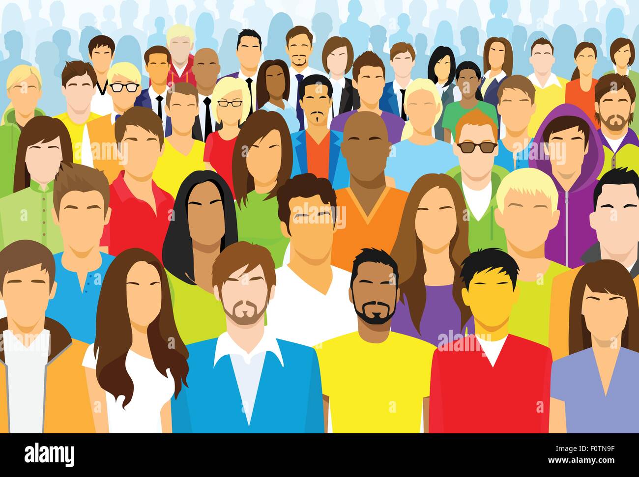 Group of Casual People Face Big Crowd Diverse Ethnic Stock Vector Image ...