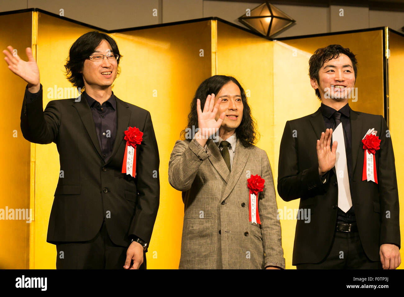 Tokyo, Japan. 21 Aug, 2015. (L to R) Authors Akira Hiashiyama, Naoki ...