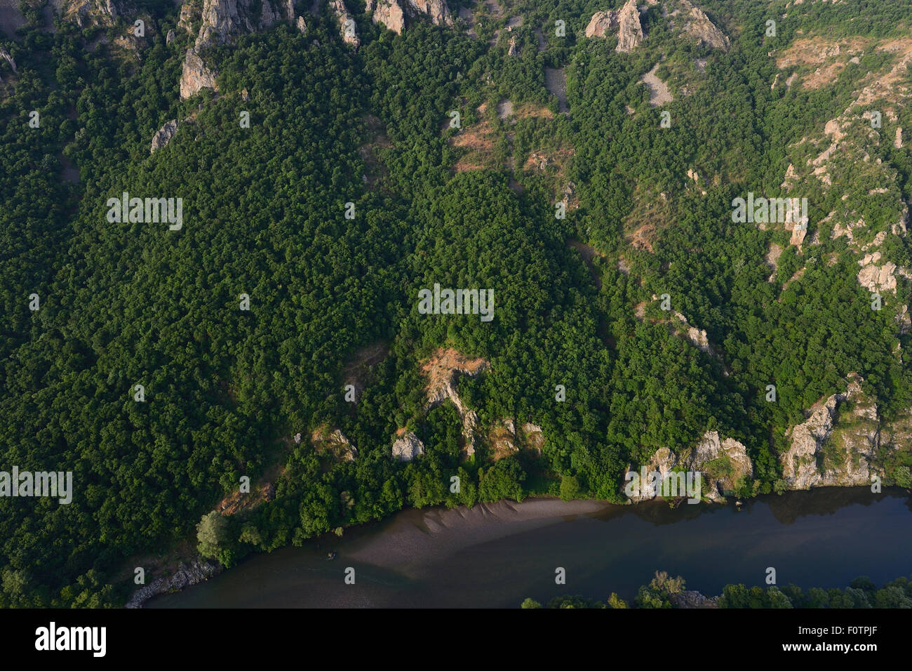 Aerial view over the Arda river canyon, Madzharovo, Eastern Rhodope ...