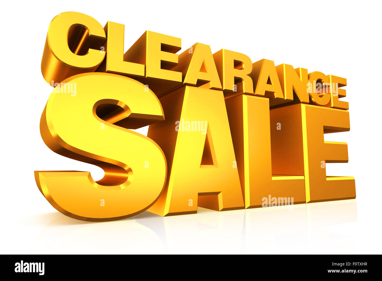 3D gold text clearance sale on white background with reflection Stock ...