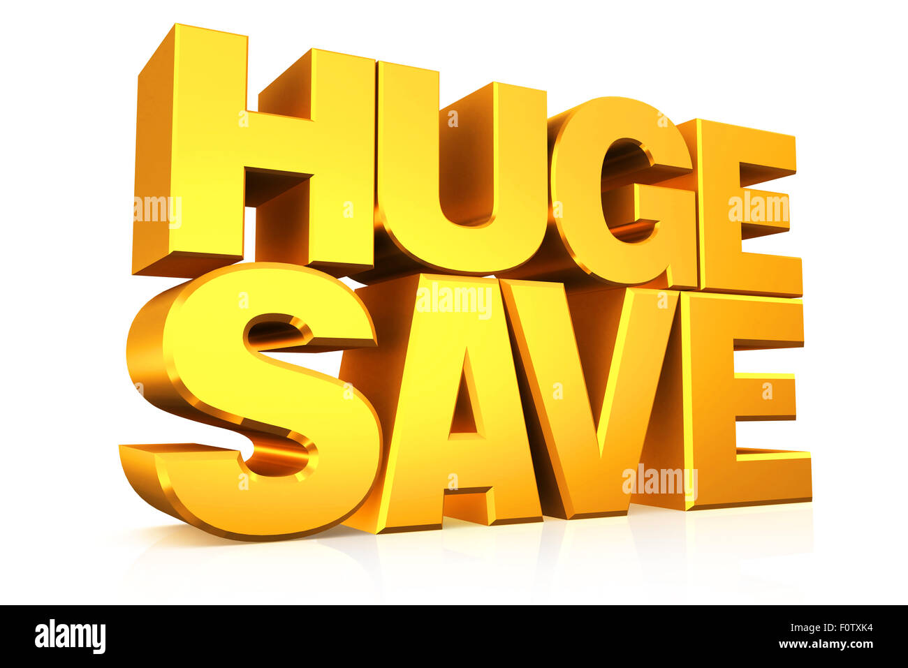 3D gold text huge save on white background with reflection Stock Photo ...