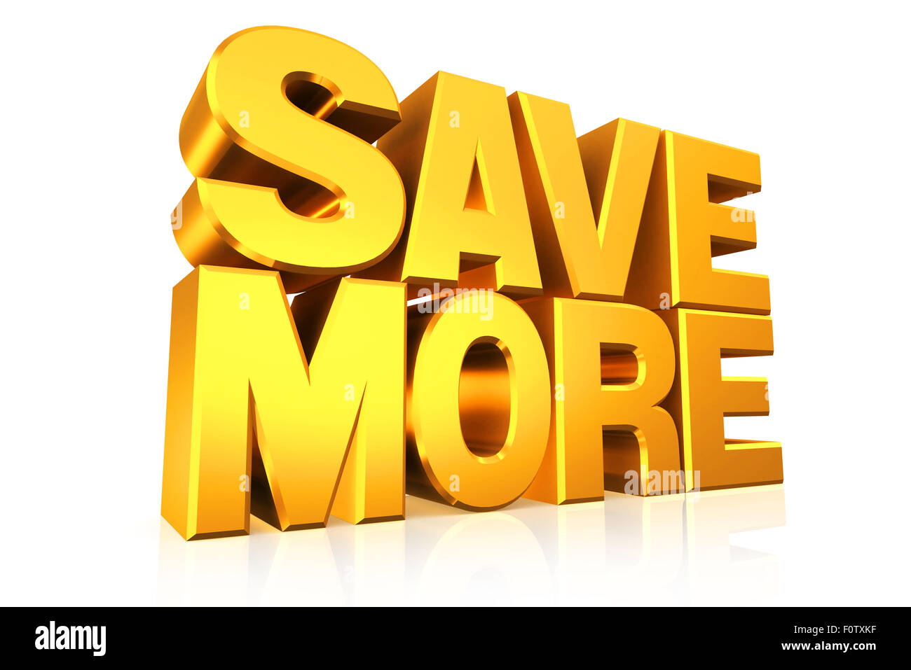 3D gold text save more on white background with reflection Stock Photo ...