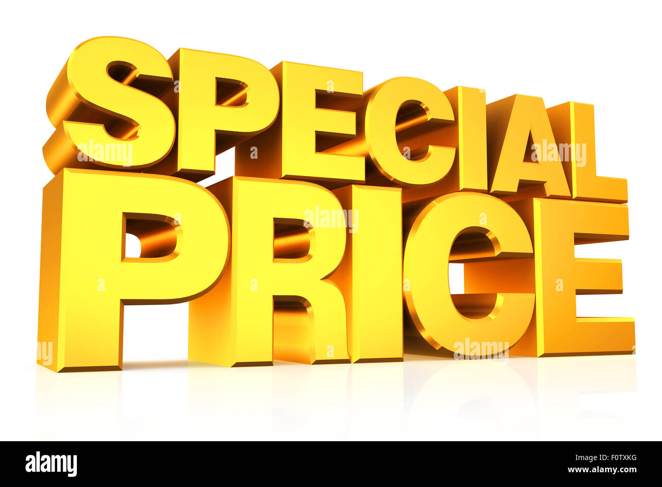 3D gold text special price on white background with reflection Stock ...