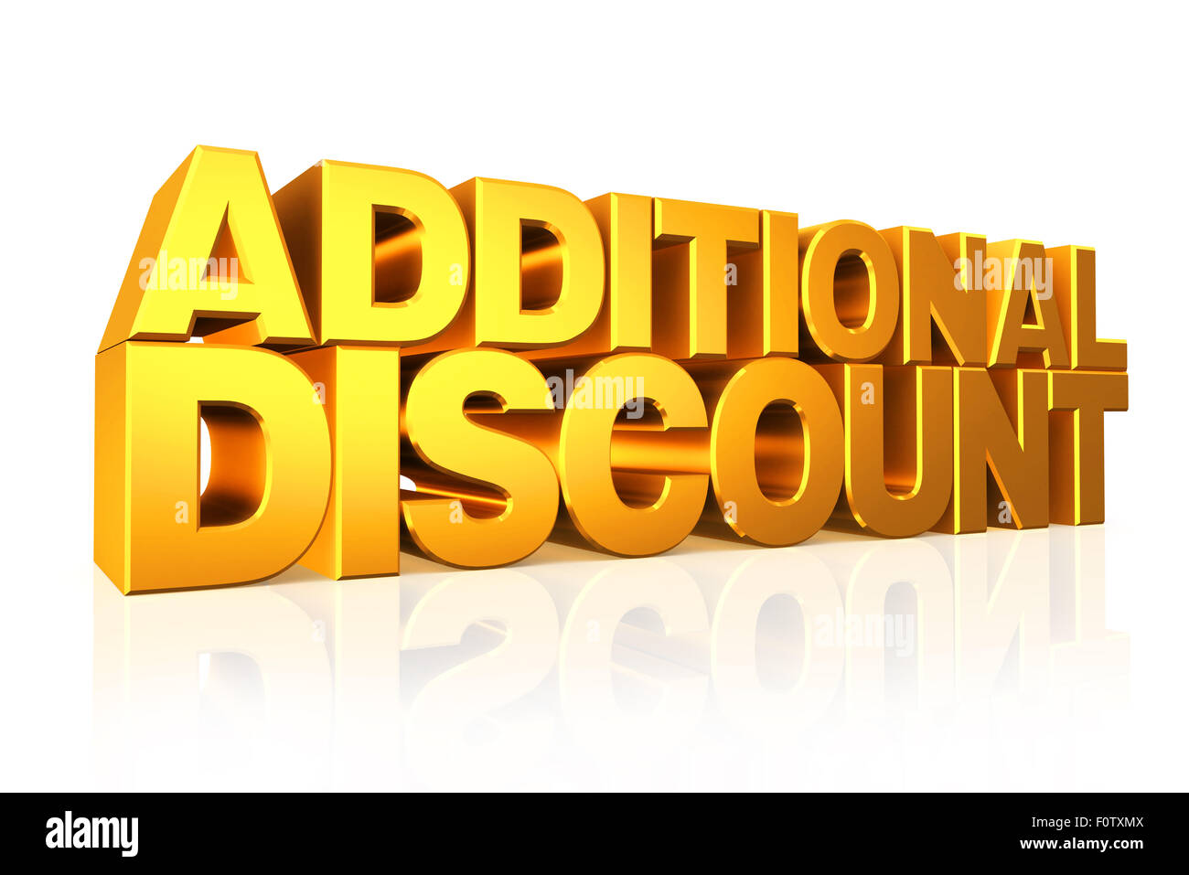3D gold text additional discount on white background with reflection ...