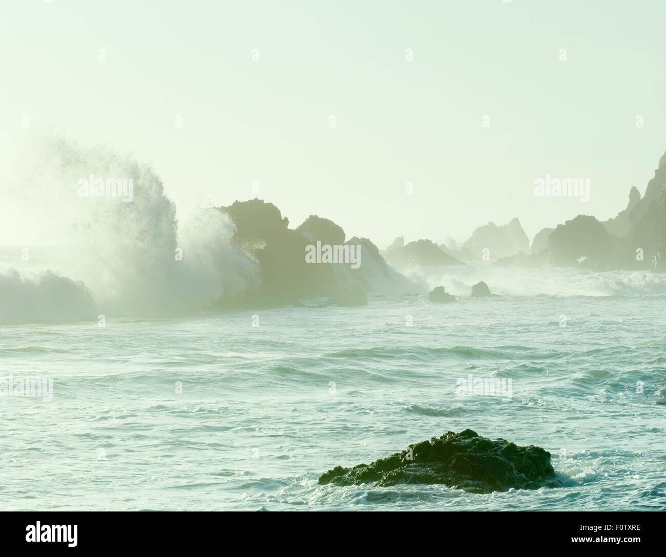 View of ocean waves and rock formations, Big Sur, California, USA Stock ...