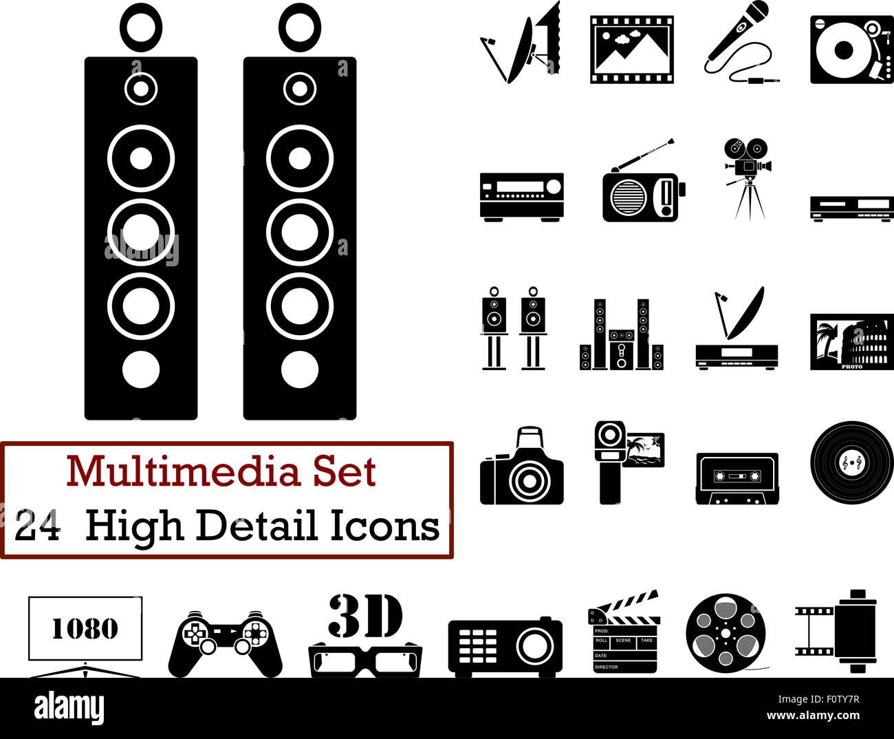 Set of 24 Multimedia Icons in Black Color Stock Vector Image & Art - Alamy