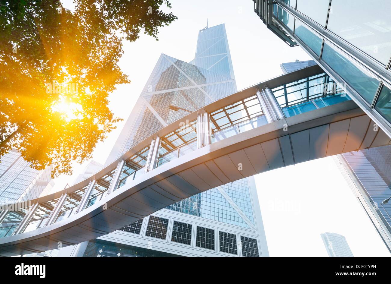 Pedestrian walkway and Bank of China building, Hong Kong, China Stock ...
