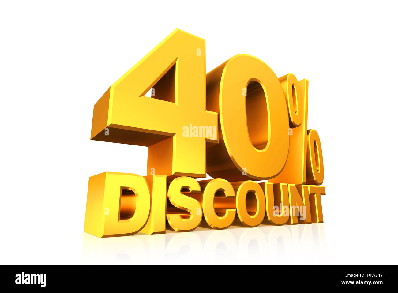 3D render gold text 40 percent discount on white background with ...