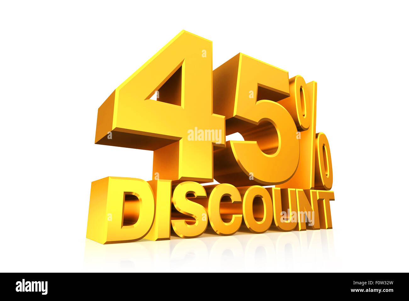 3D render gold text 45 percent discount on white background with ...