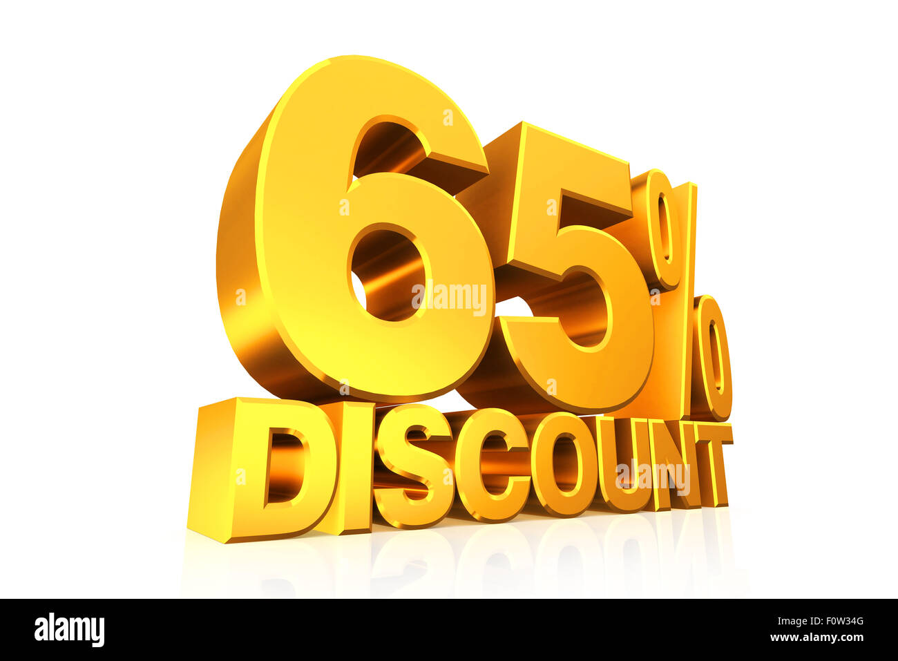 3D render gold text 65 percent discount on white background with ...