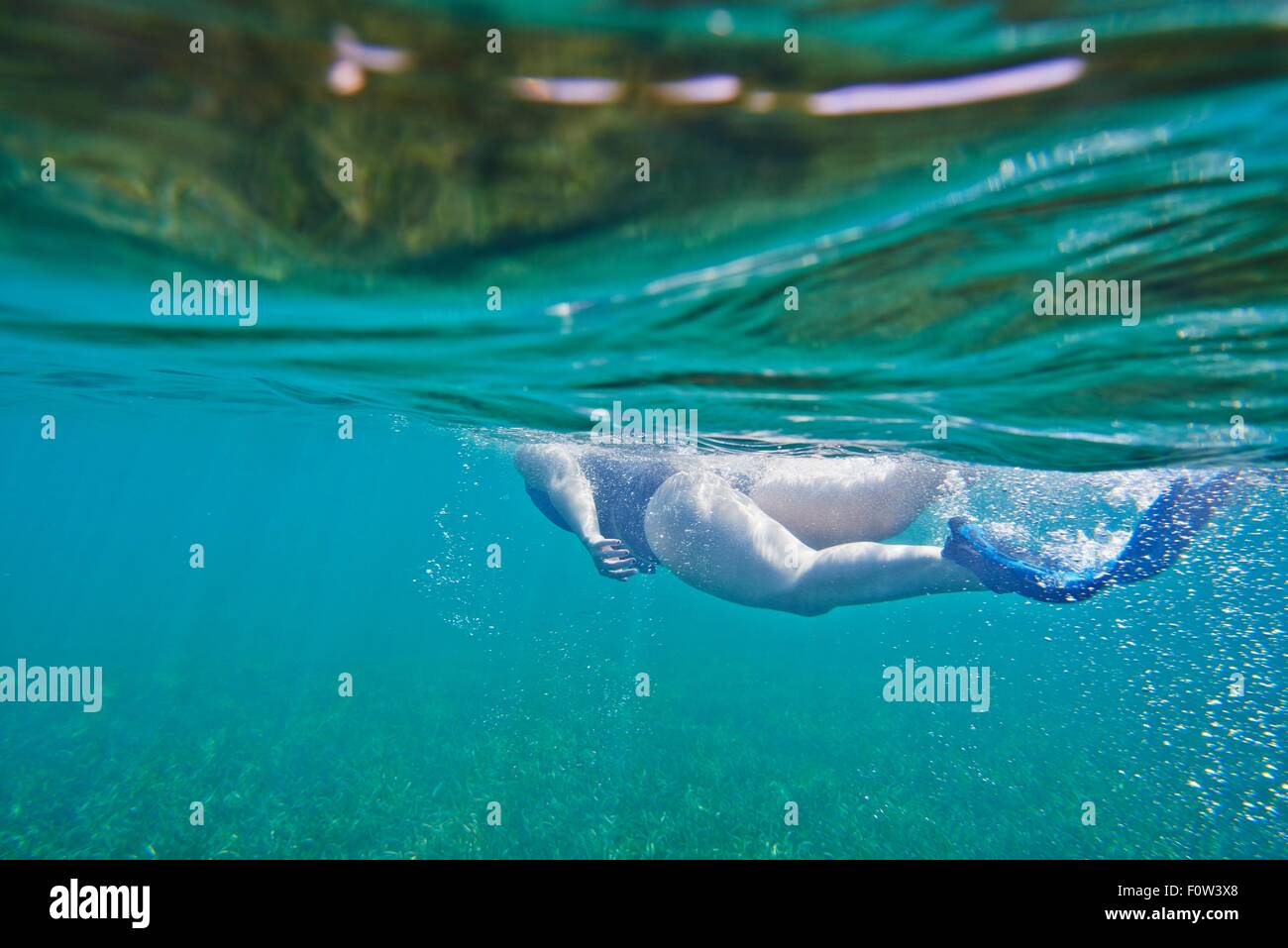 Snorkeler swimming underwater Stock Photo - Alamy