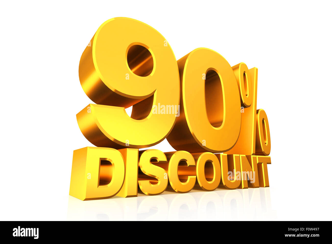 3D render gold text 90 percent discount on white background with ...
