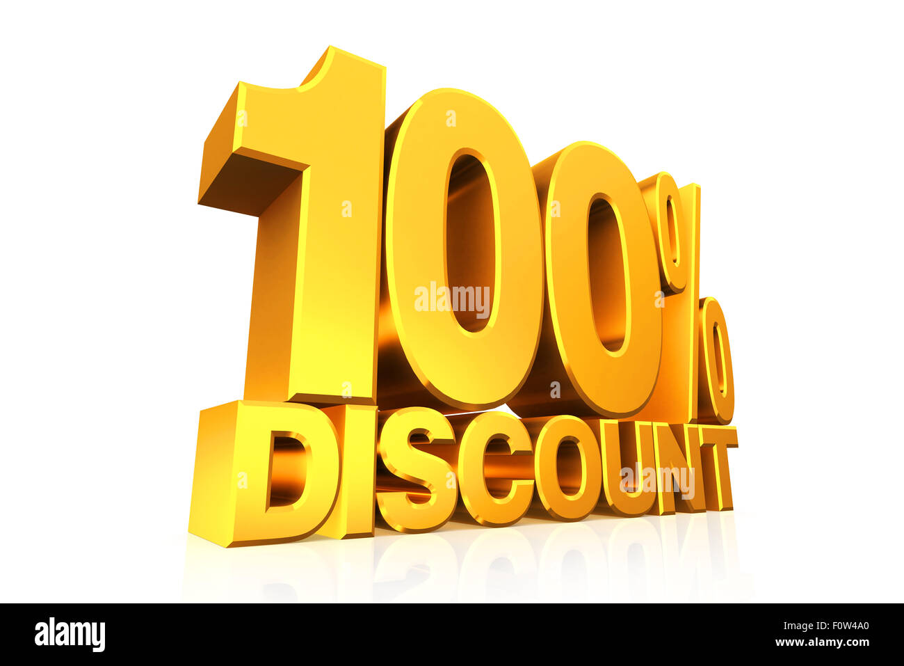 3D render gold text 100 percent discount on white background with ...
