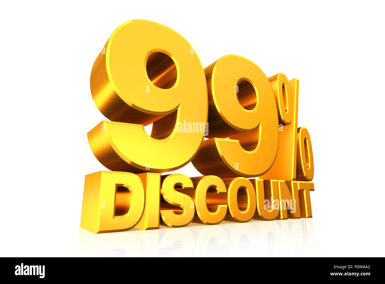 3D render gold text 99 percent discount on white background with ...