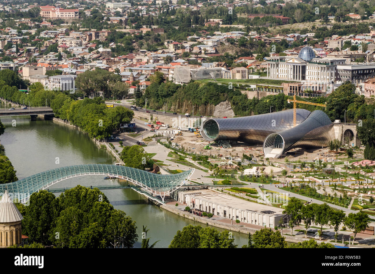Overlooking the vibrant city of Tbilisi with its diverse architecture ...