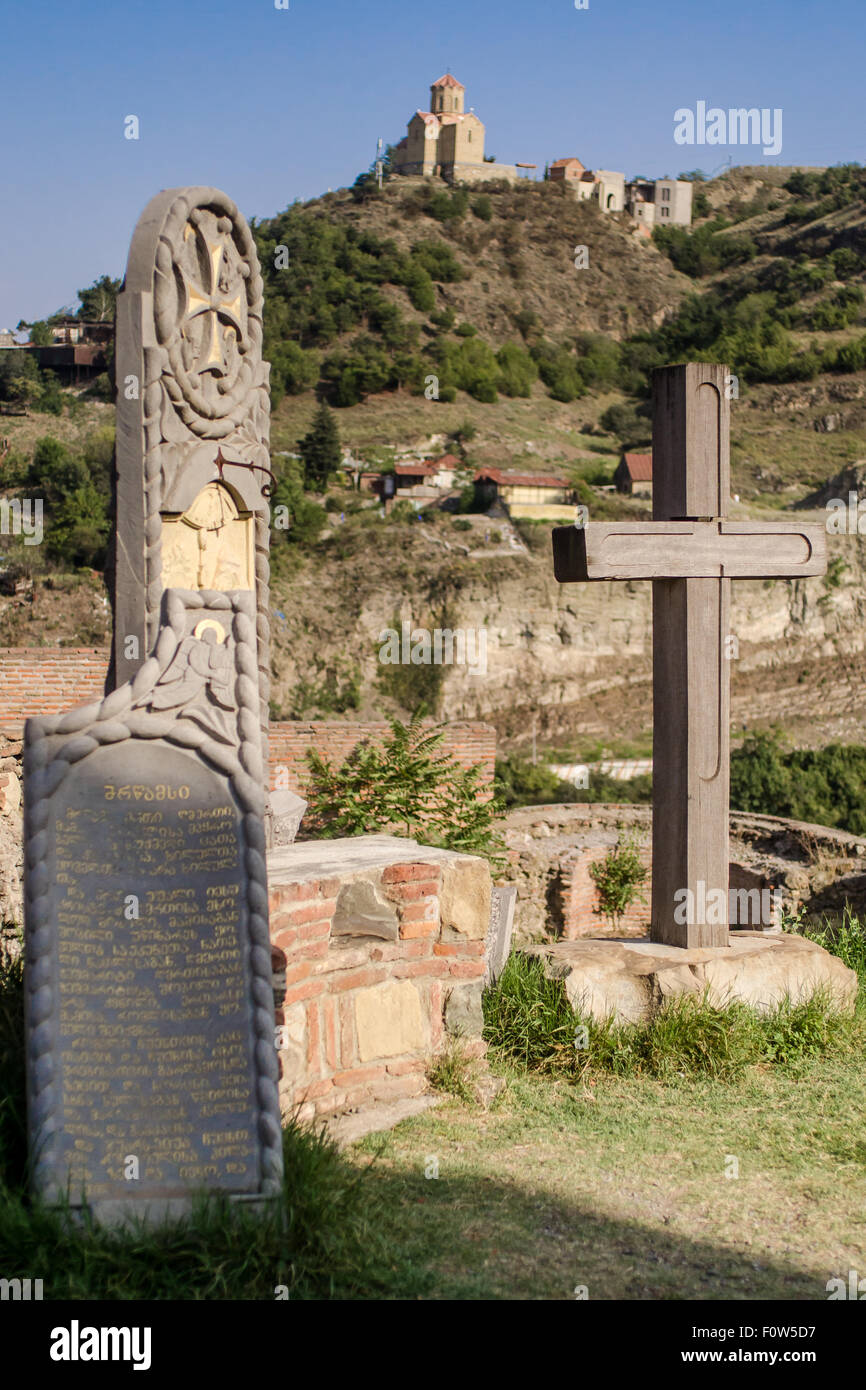 Historical crosses and monument in a mountainous region under clear ...