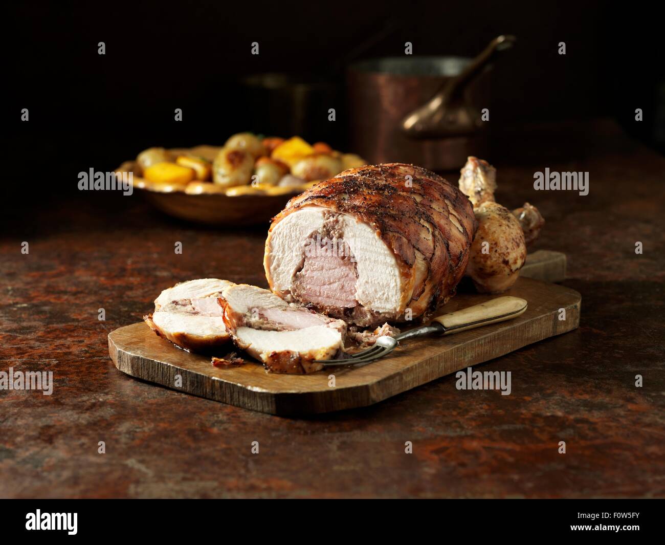 Carved roast chicken and gammon Stock Photo - Alamy