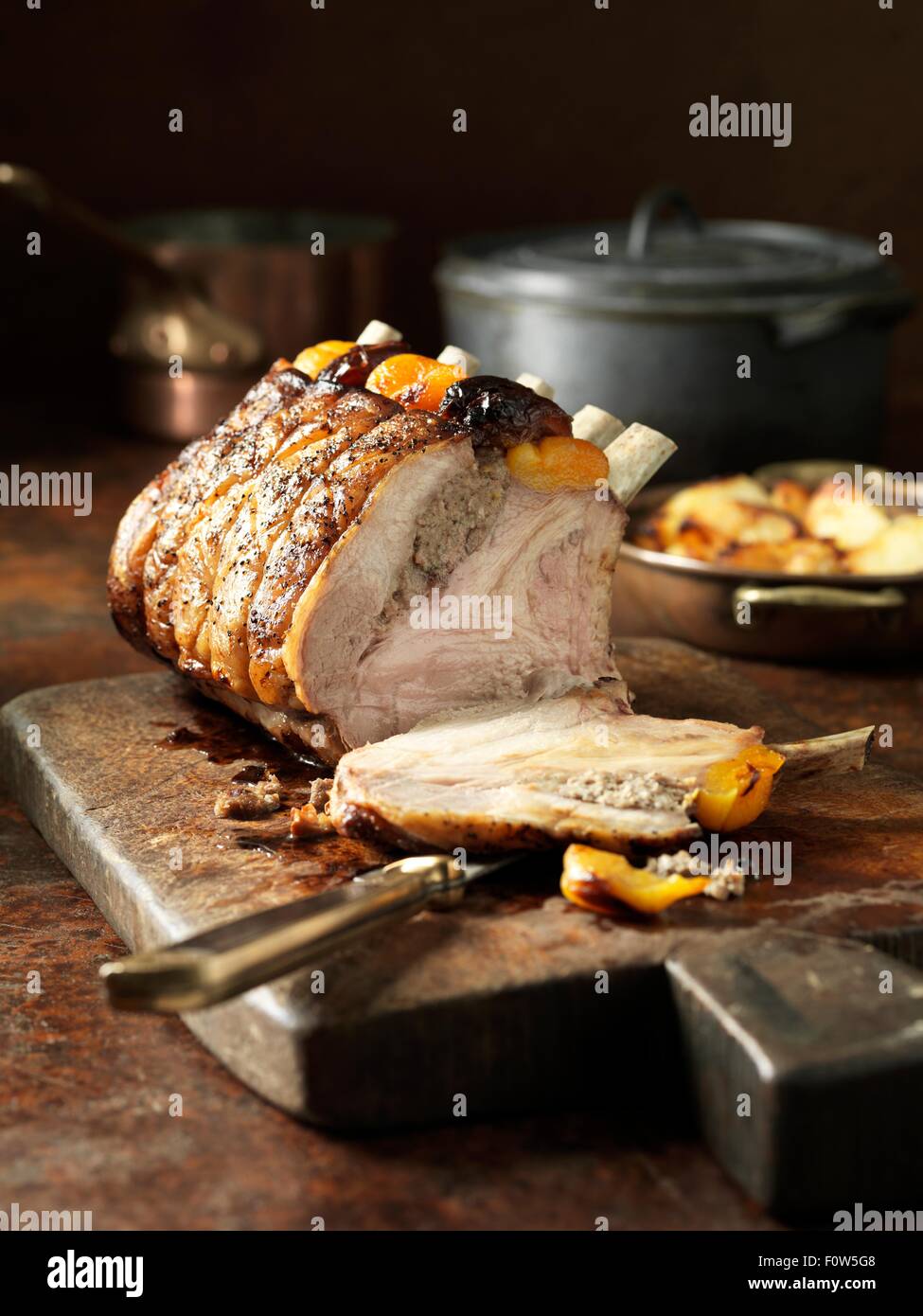 Carved pork rib with rack of pork Stock Photo - Alamy