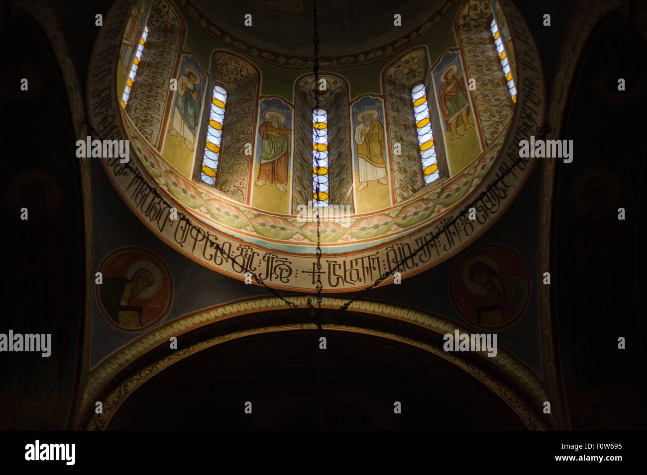 Intricate details of a historic dome in an ancient structure featuring ...