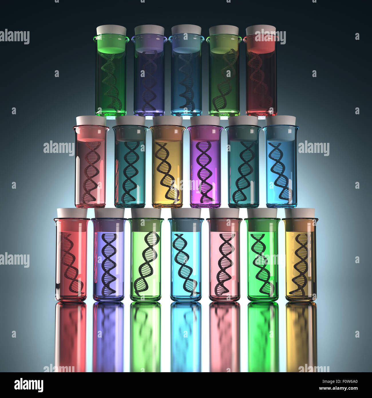 Colored test tubes with genetic codes inside. Concept of copy and ...