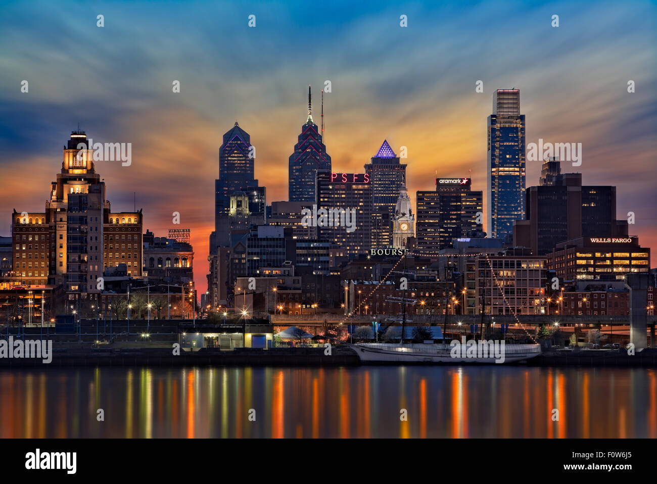 A view to the Philadelphia Skyline shortly after sunset Stock Photo - Alamy