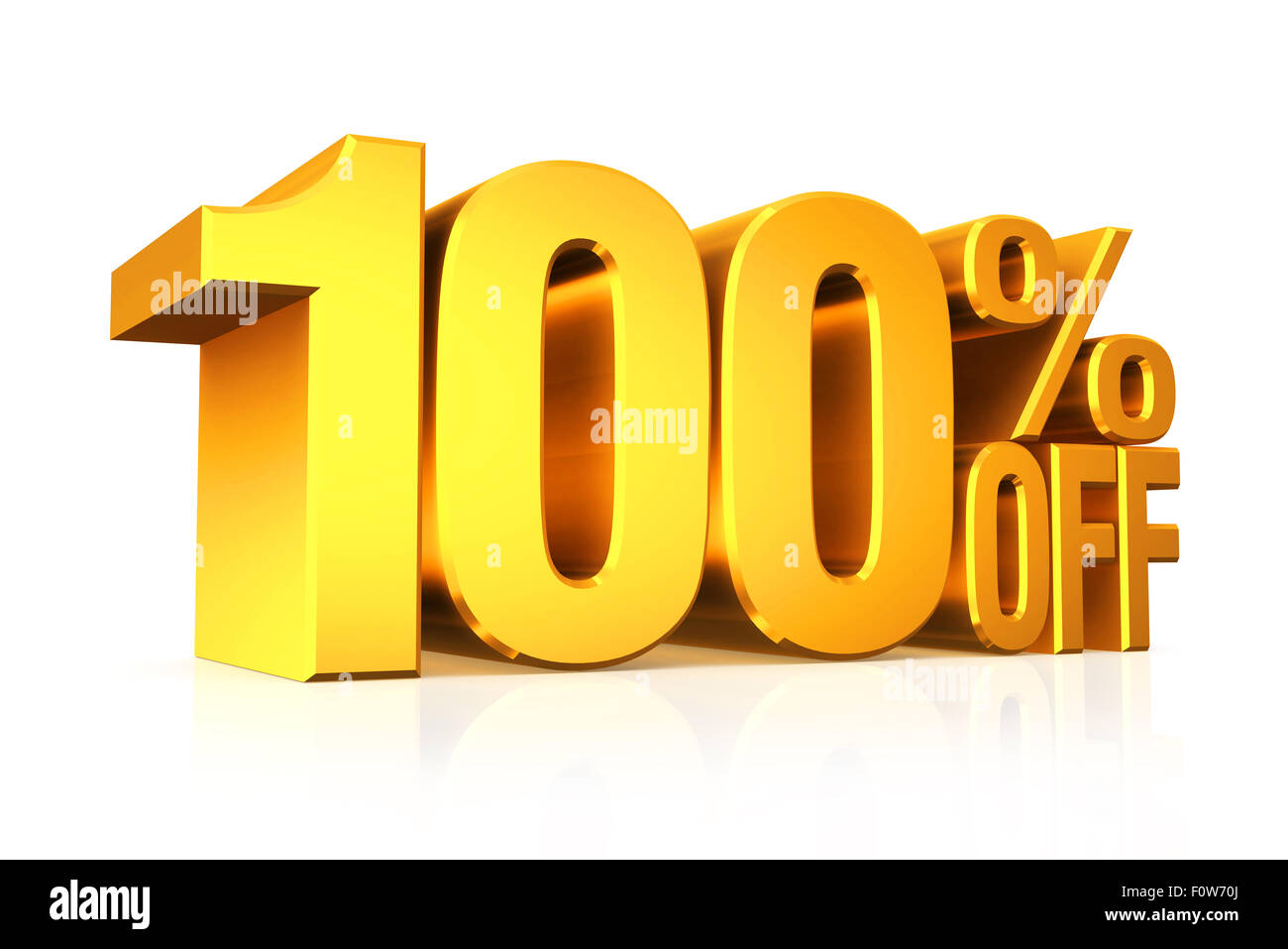 3D render gold text 100 percent off on white background with reflection ...
