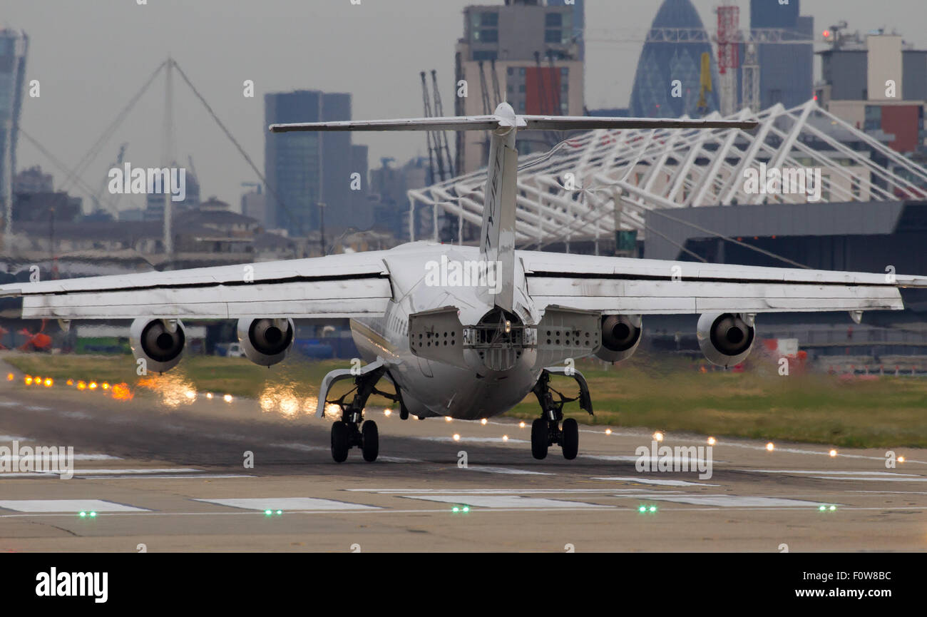 A CityJet Avro RJ85 registration EI-RJI deploys its tail air brake as ...