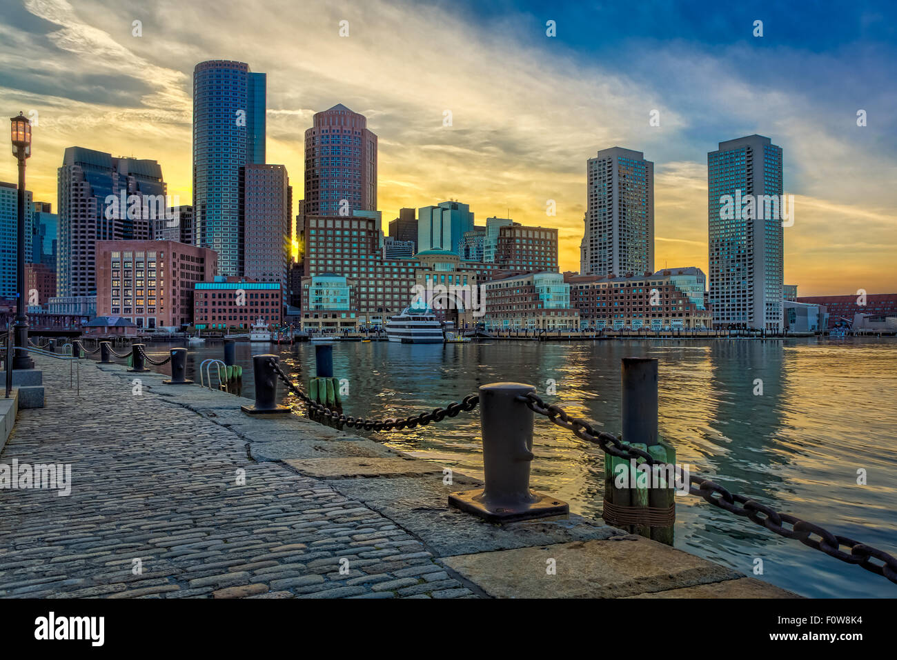 Fan Pier Boston Harbor - A view during sunset to the Boston Harbor with ...