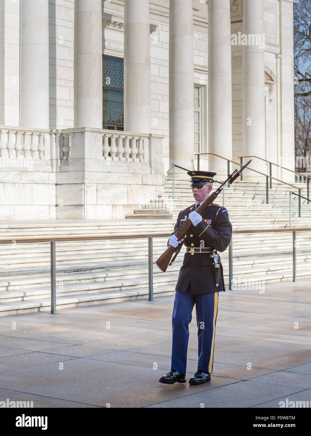 A soldier from the Honot Guard in front of the Memorial Amphitheater ...