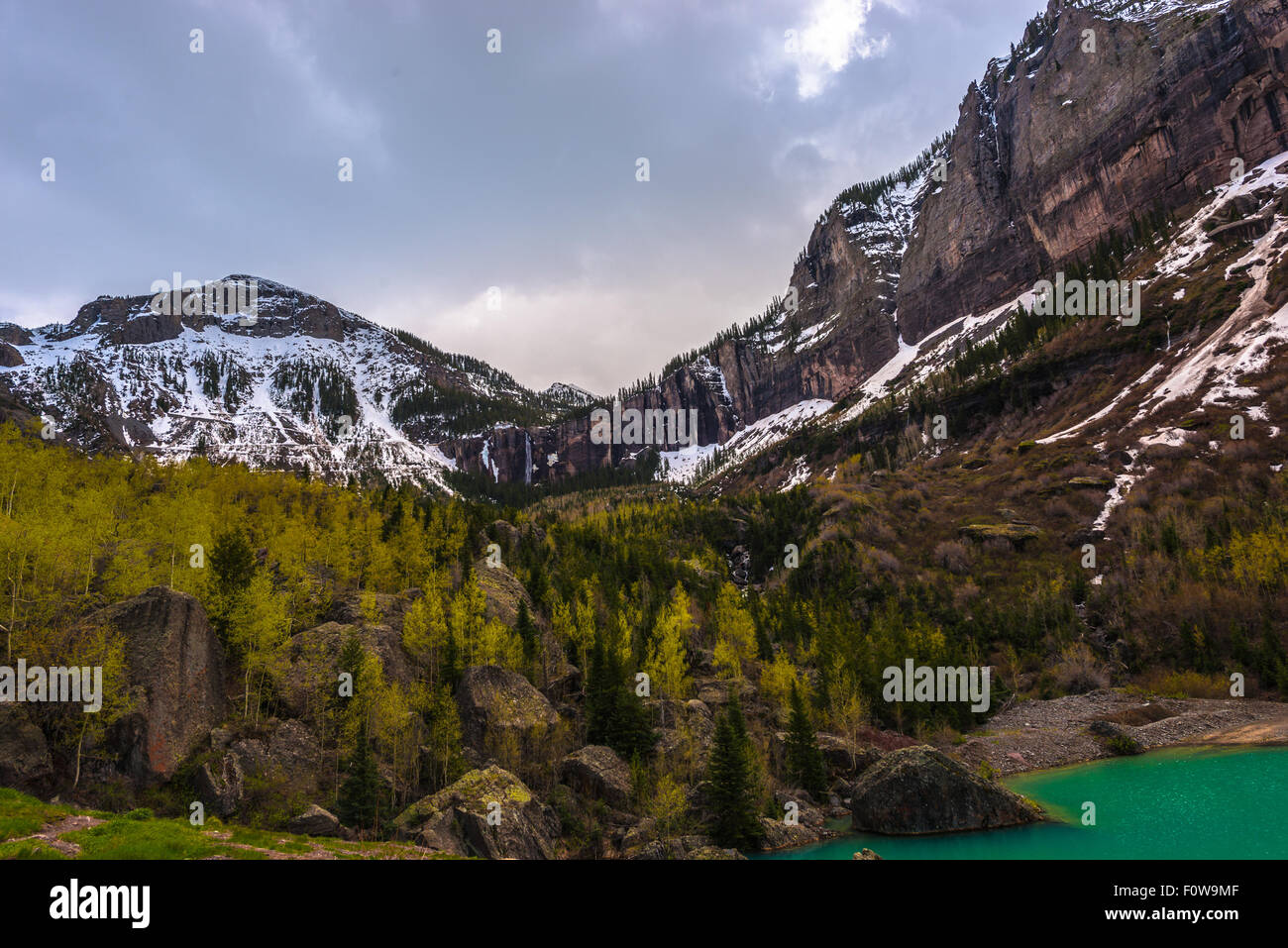 Pandora Mine and Bridal Veil Falls at the foot of Black Bear Pass Stock ...