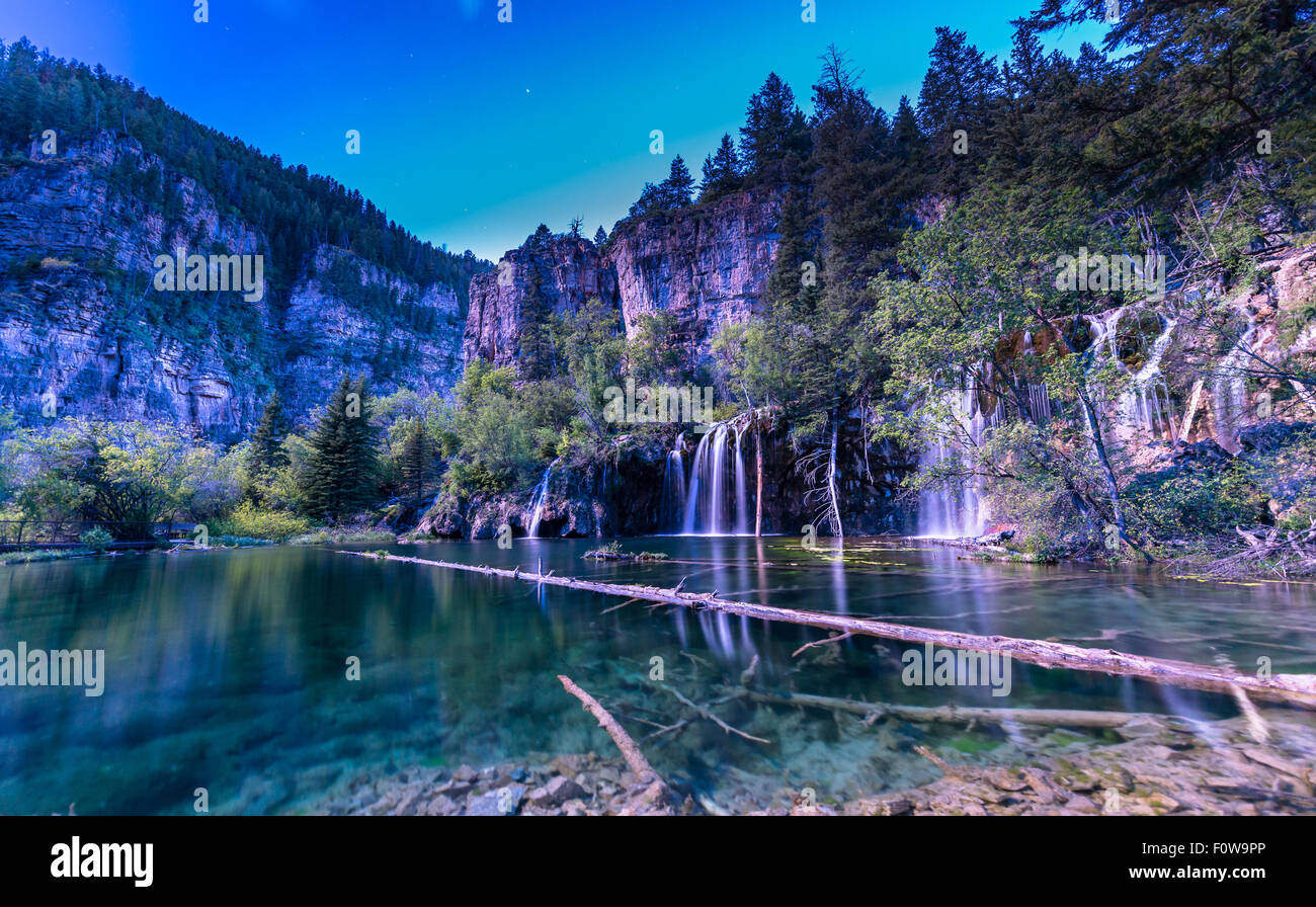 Hanging Lake at Night lid by a moonlight, Glenwood Canyon Colorado ...