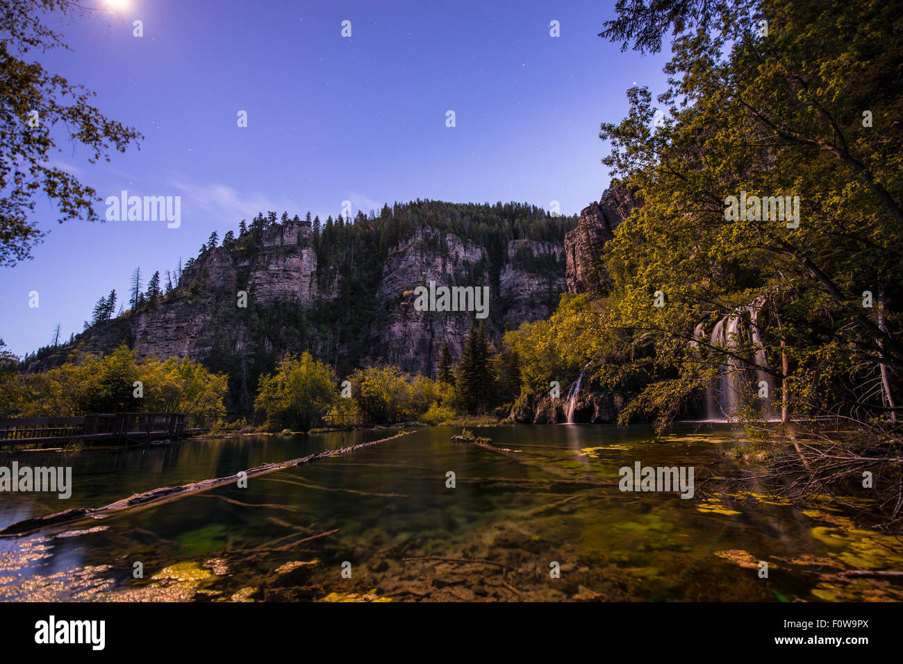 Hanging Lake at Night lid by a moonlight, Glenwood Canyon Colorado ...