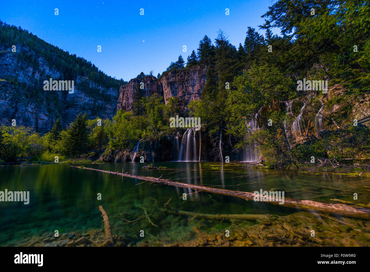 Hanging Lake at Night lid by a moonlight, Glenwood Canyon Colorado ...
