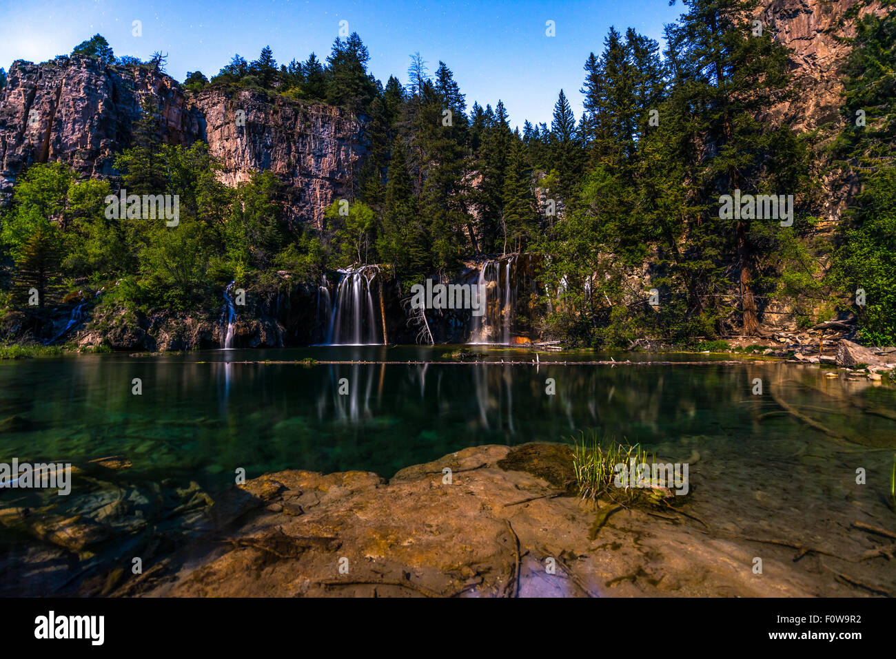 Hanging Lake at Night lid by a moonlight, Glenwood Canyon Colorado ...
