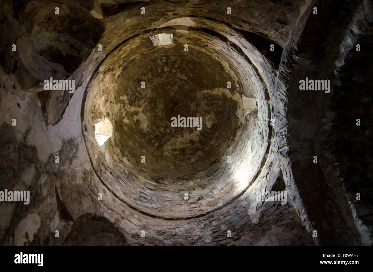 Intricate details of a historic dome in an ancient structure featuring ...