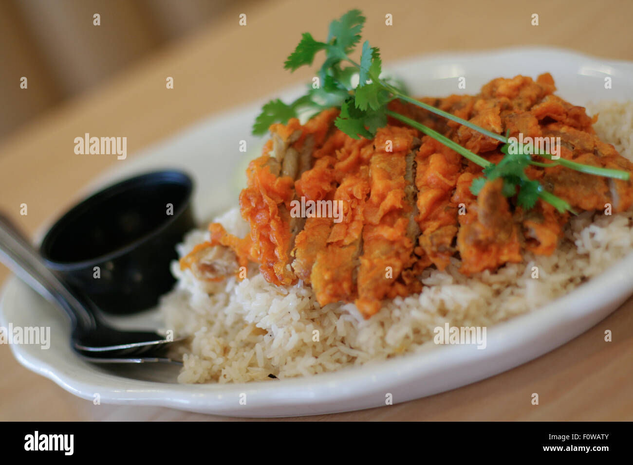 Plate of fried Hainan chicken rice Stock Photo - Alamy