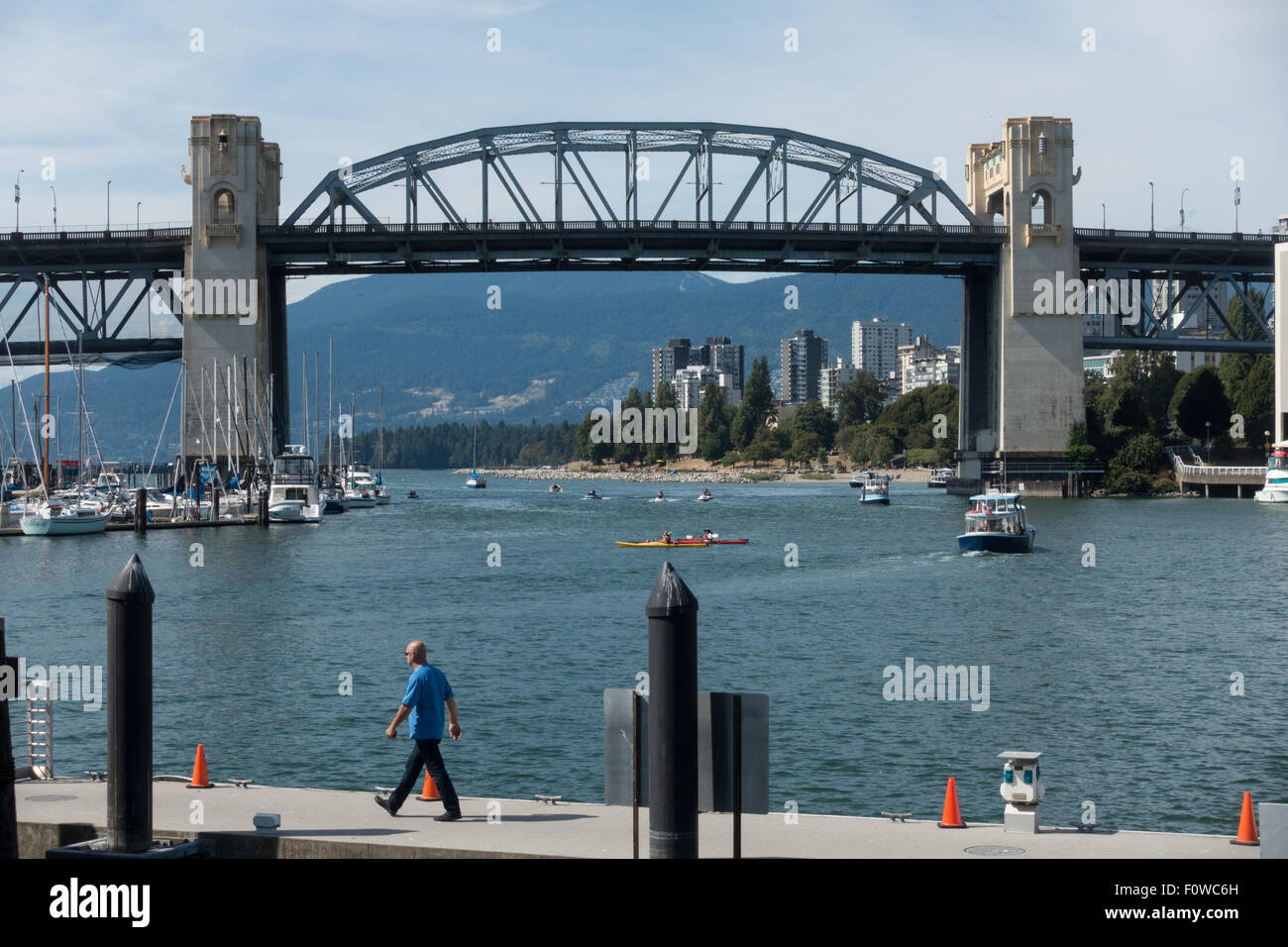 Burrard Bridge, spanning False Creek, Vancouver, with marine traffic ...