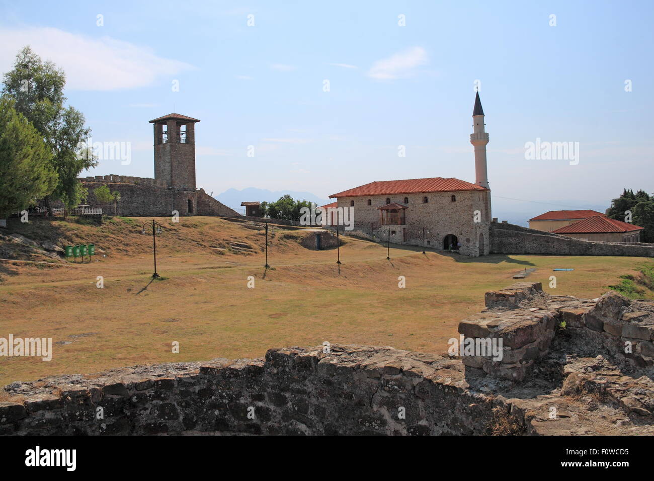 Clocktower and Mosque at Preza Castle, Preza, Tirana, Albania, Balkans ...