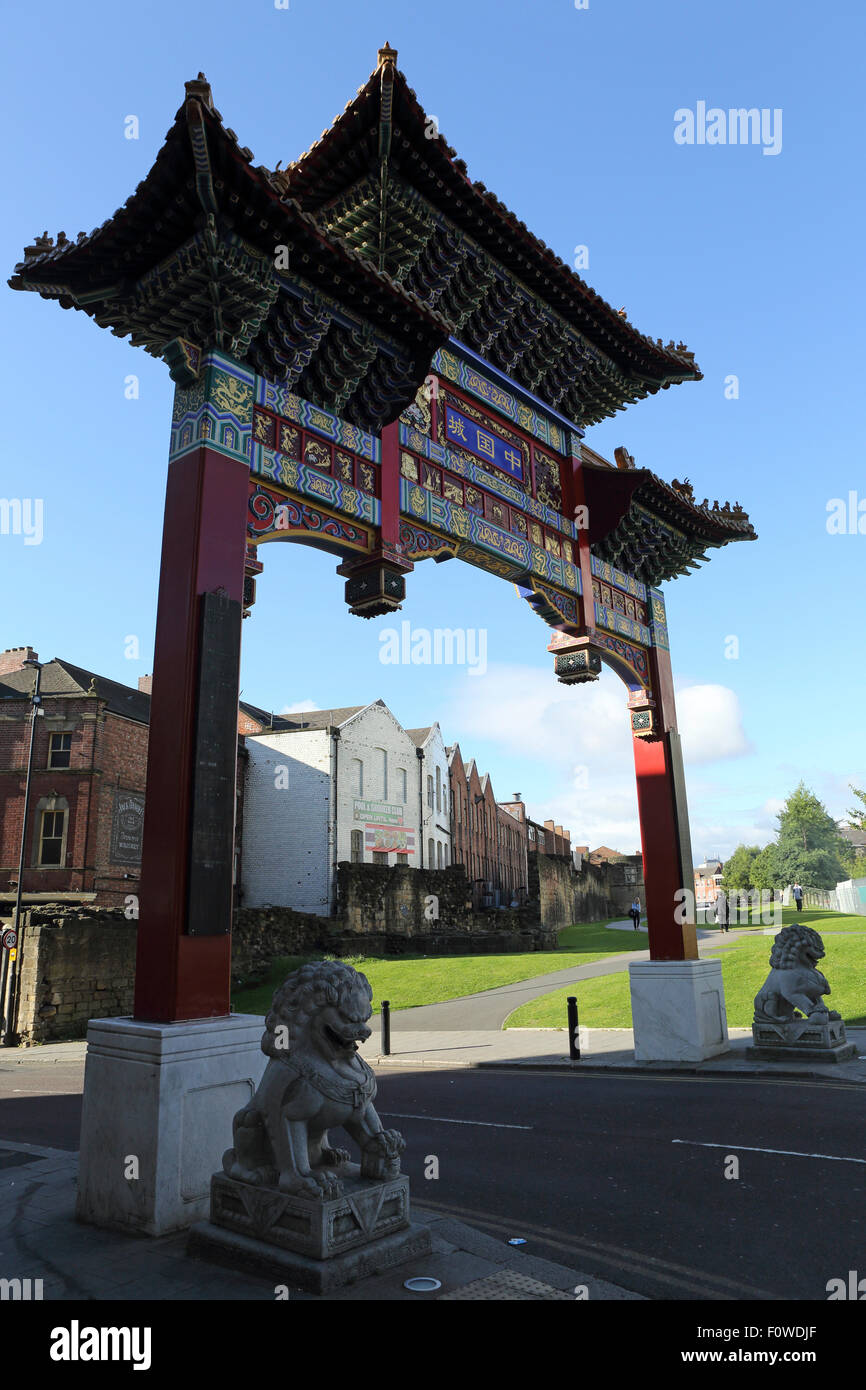 The Chinese gate in Chinatown, Newcastle-upon-Tyne, England. The ...