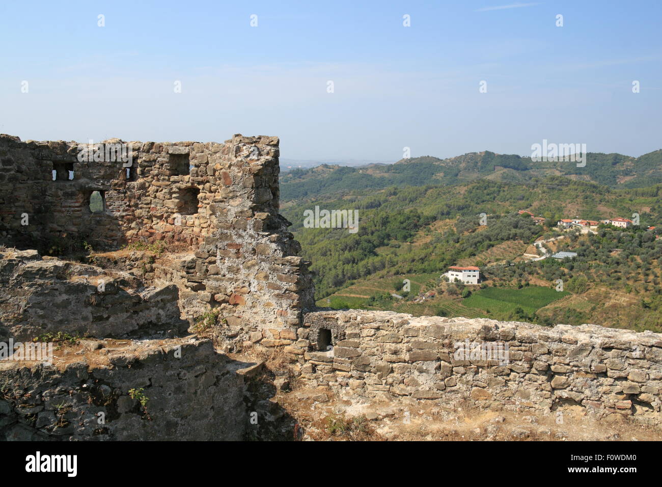 Corner tower and battlements at Preza Castle, Preza, Tirana, Albania ...
