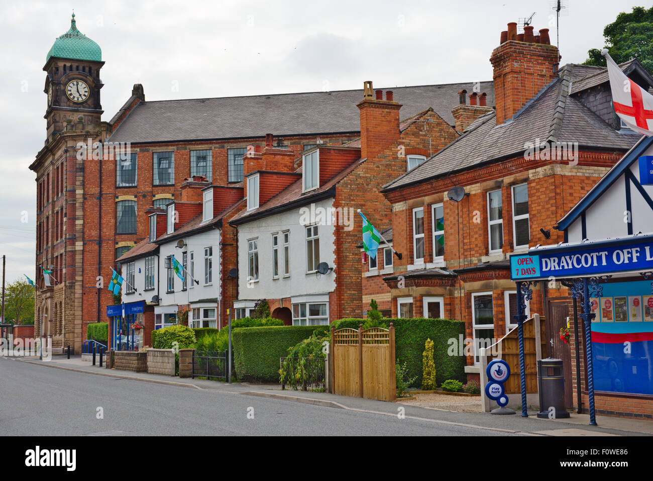 Main street of Draycott with the former Victoria Mill (with Grade II ...
