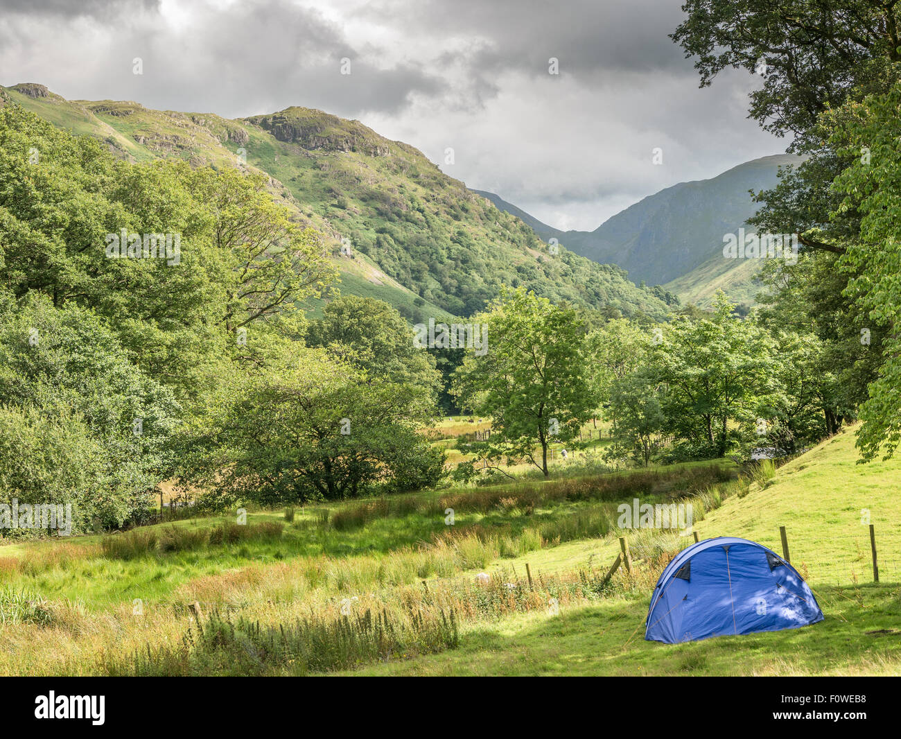 Looking up the valley of Patterdale, down which the river (beck ...