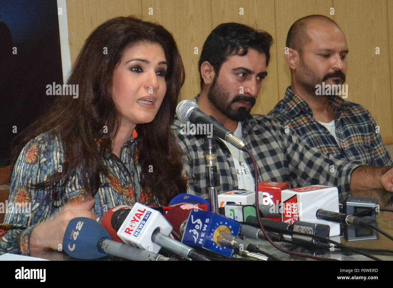 Pakistani famous movie actress, Resham gestures during the press ...