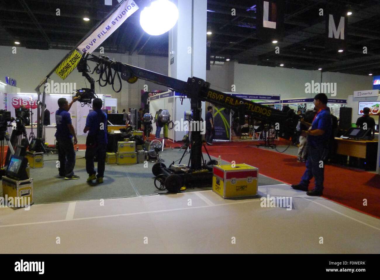 Pasay City, Philippines. 21st Aug, 2015. Technicians from a fim studio ...