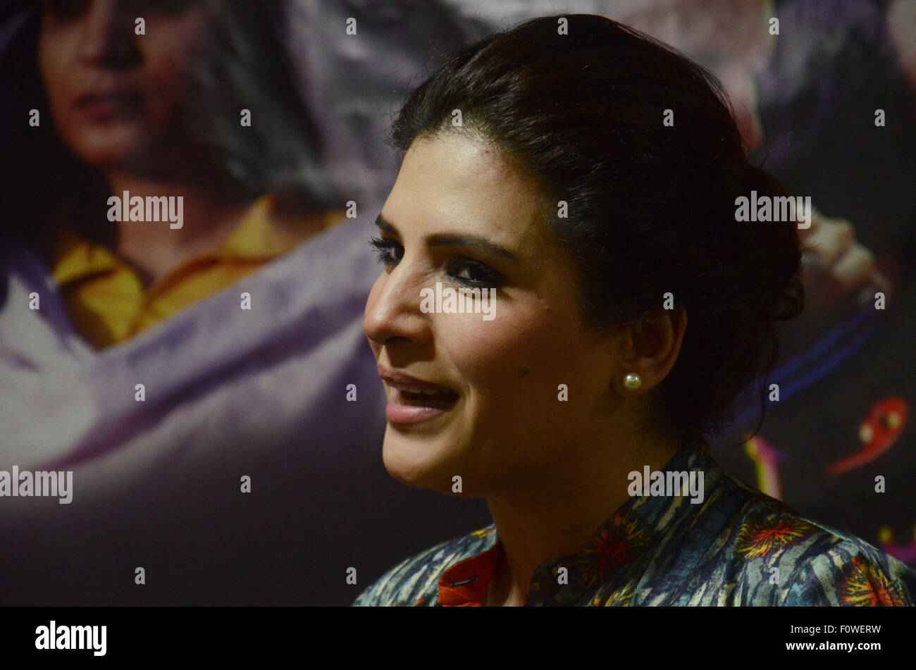 Pakistani famous movie actress, Resham gestures during the press ...