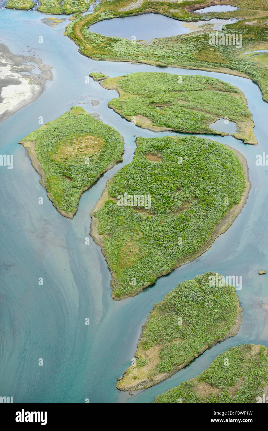 Aerial view of islands in the Vietasatno River near its source, Stora ...
