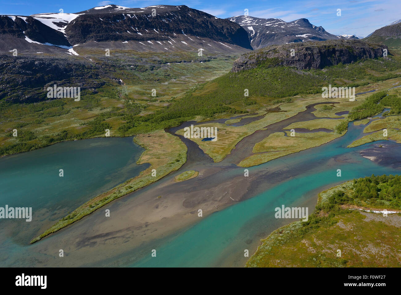 Aerial view of the Vietasatno river near its source with distant ...