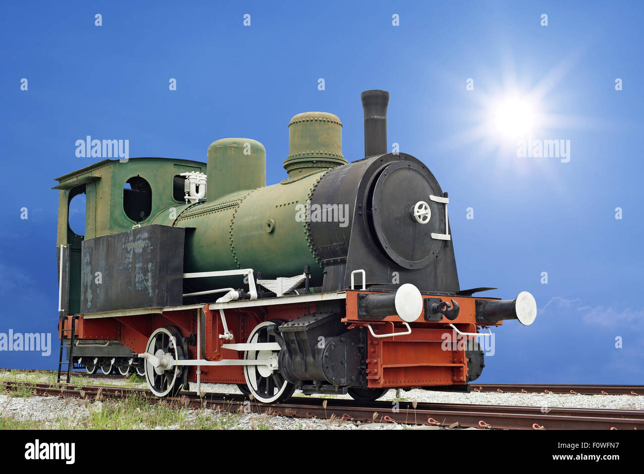 old steam engine locomotive train with beautiful sunlight background ...