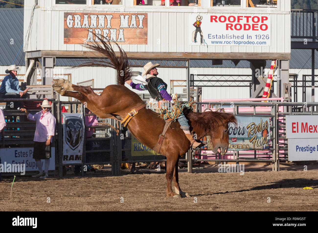 Estes Park, Colorado - Bareback riding competition at the Rooftop Rodeo ...